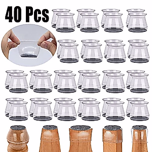 BUMACO 40Pcs Chair Leg Floor Protectors Silicone Covers to Protect Floors, Circular,Round,Square (Large Clear Fit 1.3"-2")