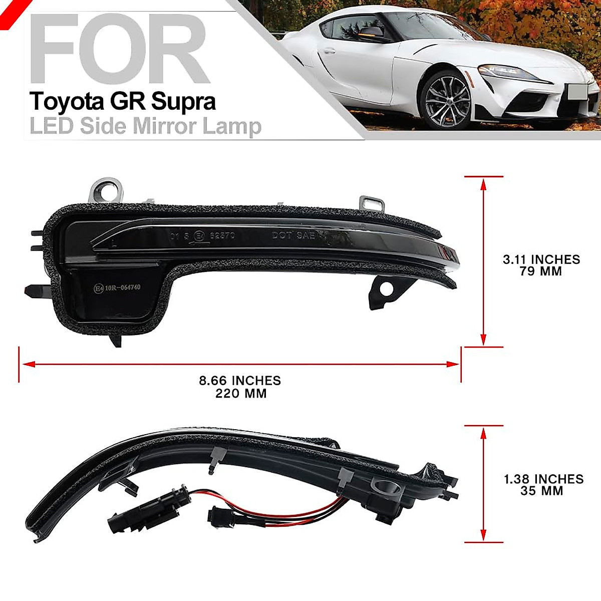 LED Dynamic Side Mirror Turn Signal Lights for 2020-2023 Toyota GR Supra Smoked Lens Sequential Turn Signal Lights Indicator Accessories LED Side Mirrors Marker Lamps