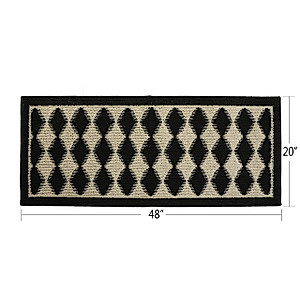Marina Decoration Decor Luxury Non-Slip Rubber Backing Safety Ultra Water Absorbent Soft Woven Fluffy Runner Area Carpet Floor Mat Indoor Kitchen Rug, Black Pumice Geometric Design 2 Pieces Set