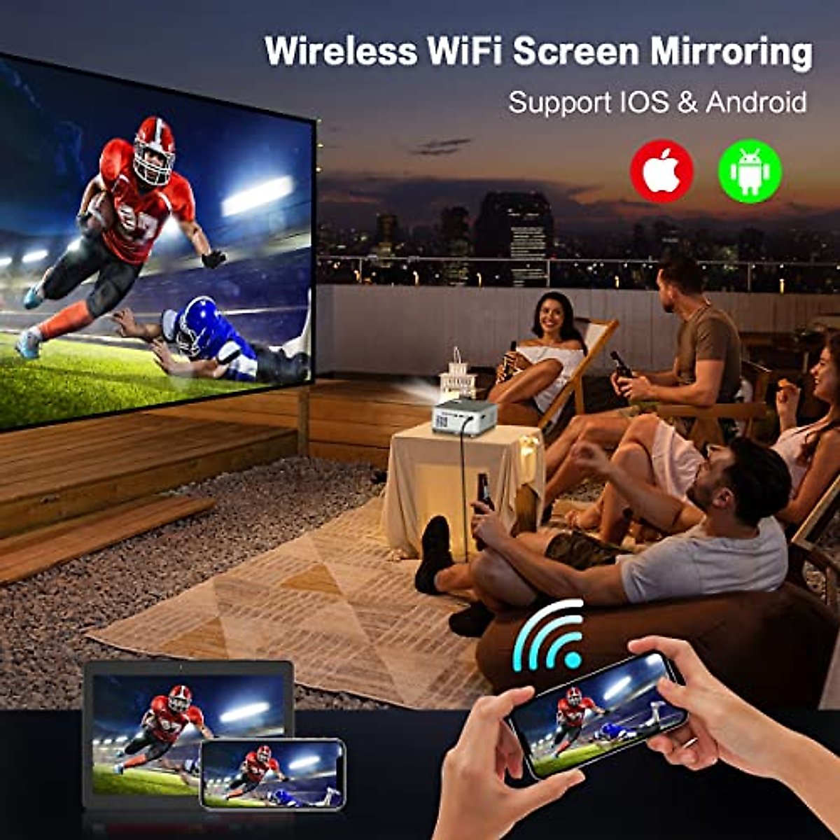 1080P HD Projector, WiFi Projector Bluetooth Projector, FANGOR 230" Portable Movie Projector with Tripod, Home Theater Video Projector Compatible with HDMI, VGA, USB, Laptop, iOS & Android Smartphone