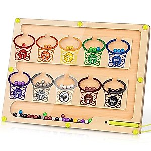 Magnetic Color and Number Maze, Wooden Magnetic Maze Puzzles Montessori Toys for 3+ Year Old, Toddler Activities Counting & Color Sorting Fine Motor Skills Learning Toys for Kids Preschoolers Ages 3-5