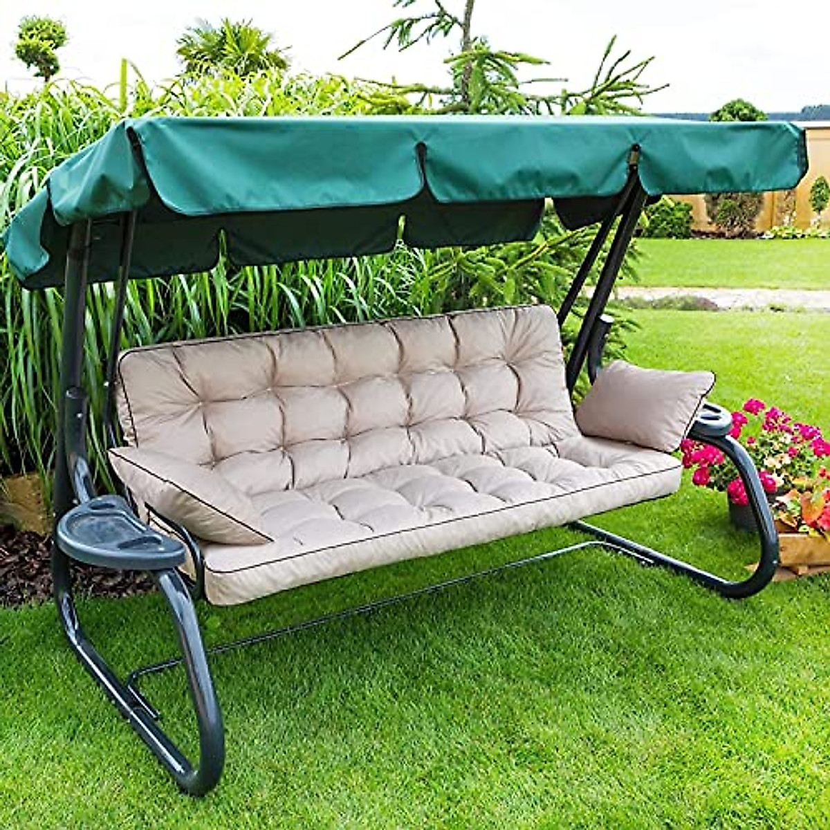Rlosqvee Porch Swing Cushions, Waterproof Bench Cushion 2-3 Seater Patio Swing Cushions Replacement for Outdoor Furniture (Khaki 55"x40")
