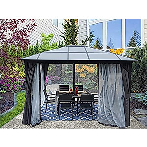 Kozyard Permanent Aluminum Hardtop Gazebo with Composite Polycarbonate Top for Outdoor Patio Lawn and Garden, Curtains and Netting Included (Edward 10ftx12ft)