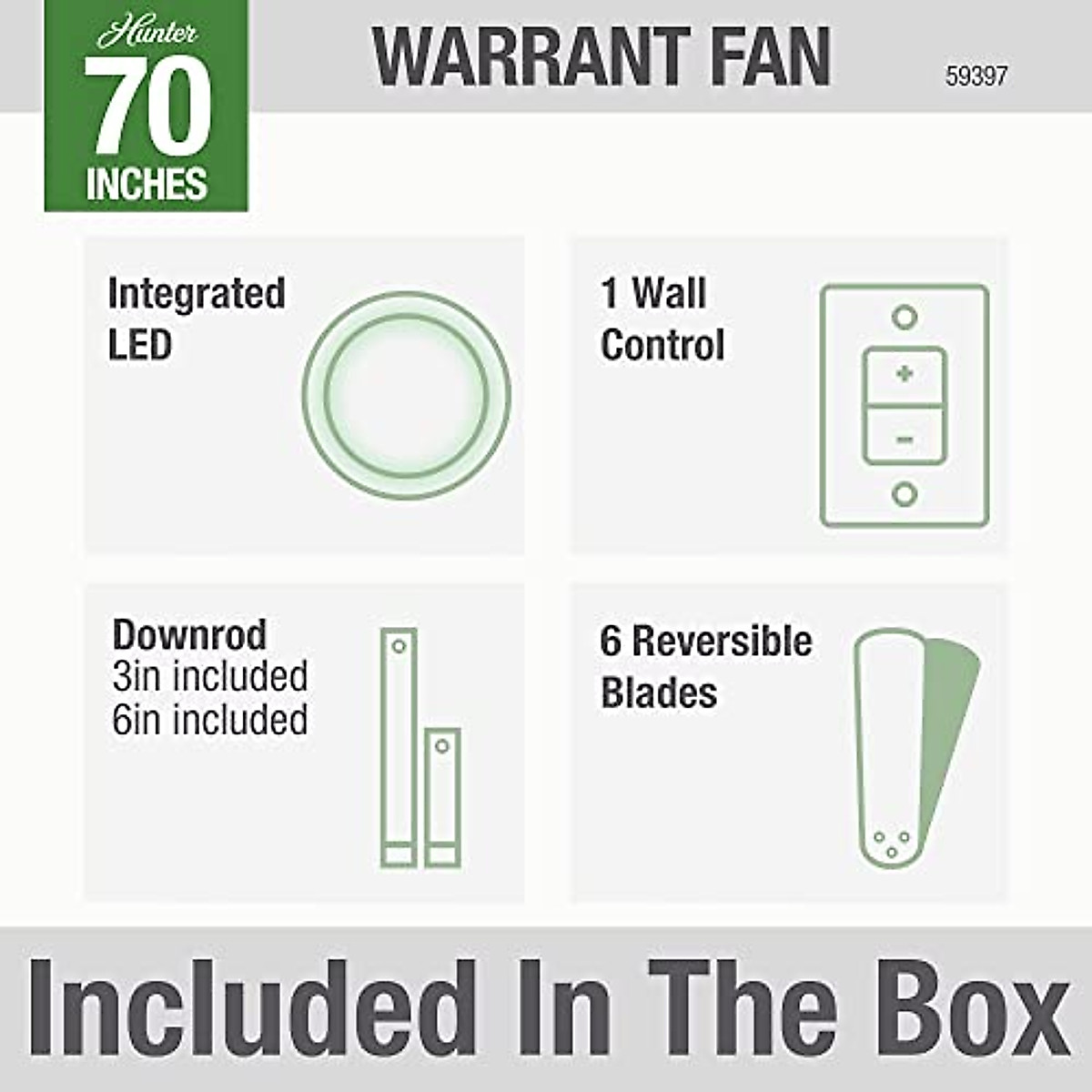 Hunter Fan Company 59397 Warrant Ceiling Fan, Noble Bronze Finish