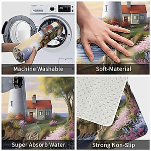 Lighthouse Diamond Painting Print Bathroom Rugs Soft Flannel Area Rug Non-Slip Bath Rug Welcome Door Mat Carpet for Living Room Bedroom Outdoor 24 x 16 in