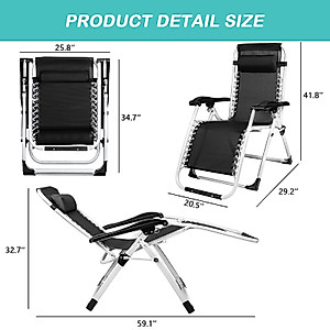 OFIKA Zero Gravity Chair,Adjustable Folding Reclining Lounge Chair with Removable Cushion&Headrest,Cup Holder, Foot Rest, Polyester Mesh,Reclining Patio Chair for Indoor and Outdoor