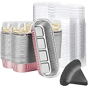 Findful Mini Loaf Baking Pans with Lids And Spoons (100 Pack, 6.8oz) Rectangle Aluminum Foil Baking Pans Tins Containers - Cupcake Containers Wrappers Cheesecake Creme Brulee Ramekins