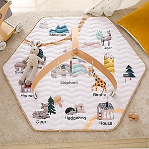 let's make Hexagon Playpen Mat Soft Area Rug | Baby Playmat Fits Regalo Portable Play Yard 48 Inch and hiccapop 53" PlayPod Playpen | Non-Slip Kids Rug with Cute Woodland Animals for Nursery Room