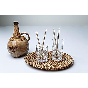 Dtocs 100 Pc. Elegant Bamboo Straw Look Coconut Leaf Disposable Straws | Long Unwrapped Biodegradable Smoothie, Cocktail, Coffee Compostable Straw Alternate to Wooden, Paper, Plastic & Reusable Straws