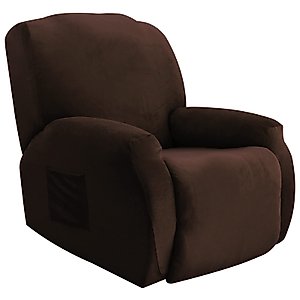 OKYUK Recliner Slipcovers 4-Pieces, Oversized Recliner Stretch Sofa Cover 1 Seat Couch Soft Furniture Protector with Elastic Velvet Fabric, Single Seat Recliner Couch Cover, Machine Washable(Coffee)