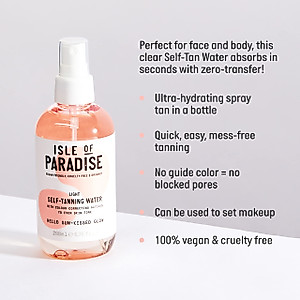 Isle of Paradise Self Tanning Water, Light (Sunkissed Glow) - Color Correcting Self Tan Spray for Bright and Even Skin, Vegan and Cruelty Free, 6.76 Fl Oz