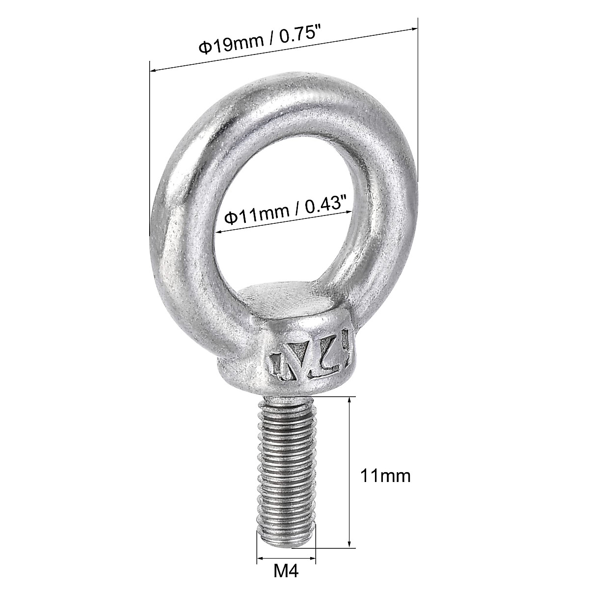 uxcell Lifting Eye Bolt M4 x 11mm Male Thread with Hex Screw Nut for Hanging Securing Chain Wire Rope, 304 Stainless Steel, 2 Sets