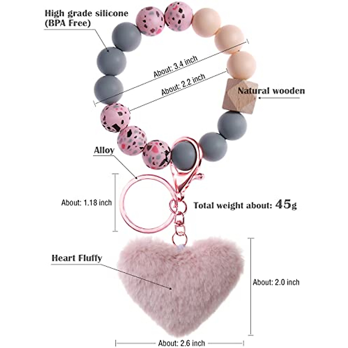 Key Ring Bracelet Silicone Beaded Cute Keychain Wristlet for Women Can Hang Wallet Key Chains Women for Car Keys