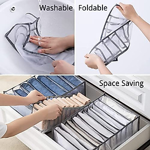 Wardrobe Clothes Orgnizer for Jeans T-Shirt Washable Foldable 7 Grids Mesh Strorage Legging Drawer Ogrizer for Underwear, Socks, Scarves, Leggings, Skirts(36*25*20cm)