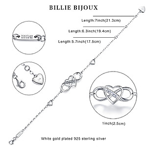 Billie Bijoux Women 925 Sterling Silver Infinity Bracelet Forever Love” Infinity Heart White Gold Plated Diamond Adjustable Bracelet Best Gifts