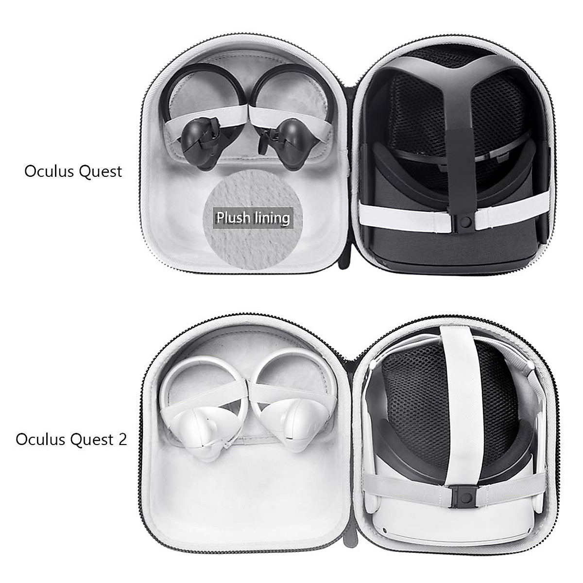 MASiKEN Hard Case for VR Oculus Quest 2 Headset Controllers Carrying Case, Waterproof Portable Quest Case for Travel and Home Storage Official Elite Strap Accessories (Black+White)