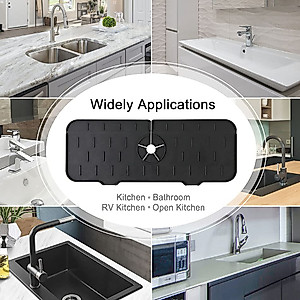 IEUSEW Silicone Faucet Mat, Silicone Faucet Handle Drip Catcher Tray, Faucet Water Catcher Mat, Silicone Sink Splash Guard, Black