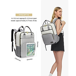 LOVEVOOK Laptop Backpack for Women 15.6 Inch, Travel Backpack Personal Item Size Carry On Bag, Women’S Computer Backpack Work Laptop Bag With Water-Resistant, College Backpack Teacher Nurse Bag, Grey