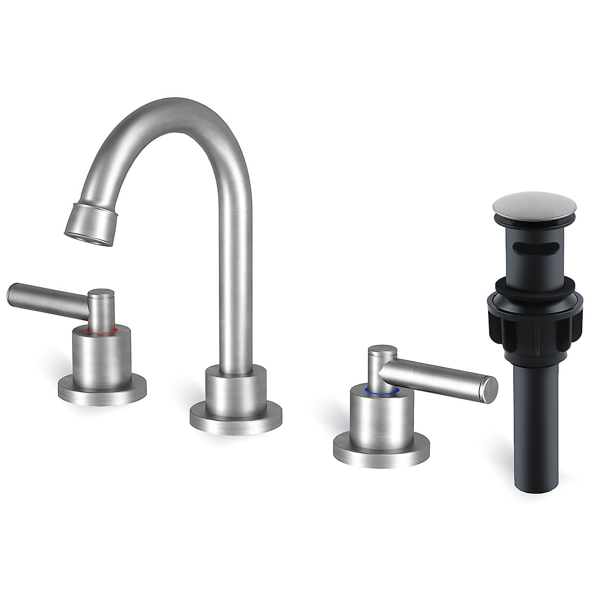 HOTTIST Widespread Bathroom Faucet for Sink 3 Hole, 2-Handle 8 inch Bathroom Sink Faucet with Pop Up Drain and Supply Hoses, Brushed Nickel