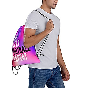 ISTYTOP Eat Sleep Football Repeat Drawstrings Bags Backpack Pink Waterproof Light Durable Gym Sports Yoga Beach Sackpack Party Favor Bags