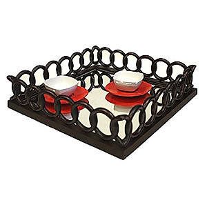 ZUCCOR TMML20 20"X20" French Square Ottoman Serving Tray with Mirror, Made with Cast Aluminum in Oil Rubbed Bronze Finish, 20 x 20 x 5