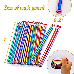 Qyyiguf 40 Pcs 7 Inch Flexible Pencils,Soft Novelty Pencil,Multi Colored Striped Soft Pencil with Eraser for Valentine's Day,Children Kids Gift School Fun Equipment