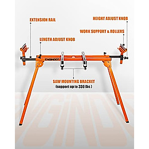 ENGiNDOT Miter Saw Stand with Durable Iron Skeleton frame, 21.6lbs Lightweight Saw Stand, 76-4/5'' Max Sliding Rail, Compatible & Portable, Quick to Install and Remove, Compatible with Most Brands
