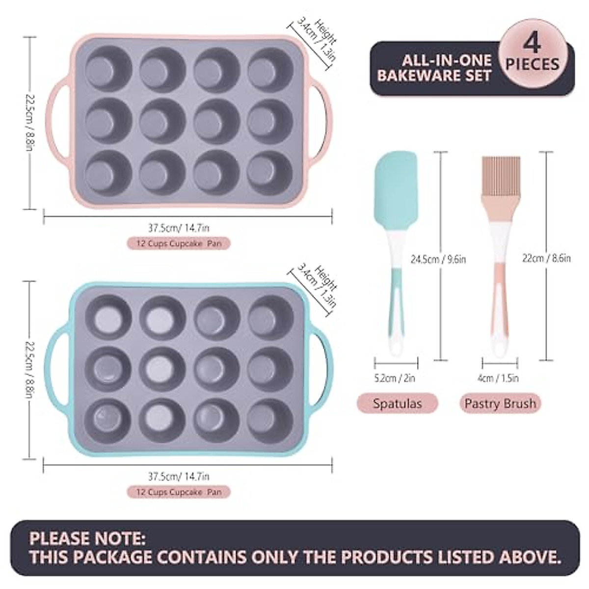 COOKSTYLE Silicone Muffin Pan, 12 Cups, Gray Blue Pink, BPA Free, Dishwasher Safe, Nonstick, Perfect for Baking Cakes, Cupcakes, Cookies