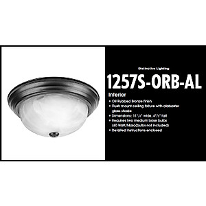 Designers Fountain 11 inch, Modern 2-Light Flush Mount Ceiling Light Fixture, Alabaster Glass Shade, for Bedroom, Hallway, Indoor Room Lighting, Durable Steel, Easy Install, Bronze, 1257S-ORB-AL