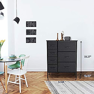 Bizroma 7 Small Fabric Heightened Feet and Wall Nails Organizer, Furniture Storage Drawer Dressers for Bedroom, Closet, Entryway, Hallway-Dark Gray/Black