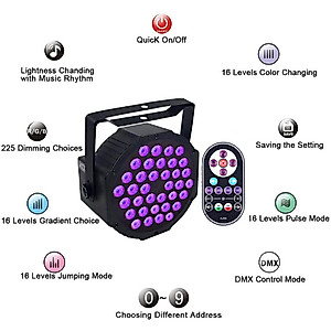 UV Black Lights, KOOT 72W Strobe Lights 36 Led Blacklight with Glow in The Dark Party Supplies by DMX and Remote Control Stage Light for DJ Wedding Church Bar Club