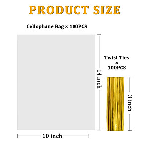 100pcs Cellophane Bags 10x14 Cellophane Wrap Goodie Bags Large Clear Gift Bags Party Favors Bags Clear Treat Bags with Ties Plastic Gift Bags Packaging Bags for Cookie Candy