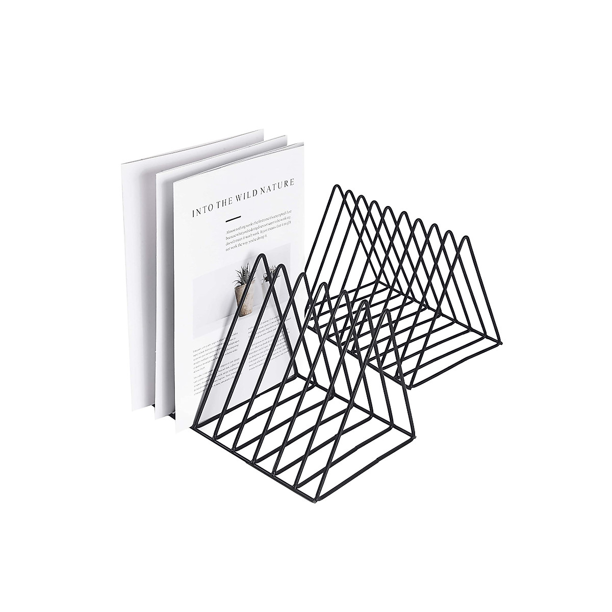 Ylu Yni 2 Pcs Set, Black Triangle Metal Wire Vinyl Record Storage, Plate Rack, Storage Holder for Magazines, Files, Albums Folders, Newspapers, 9 Slot (2PCS)