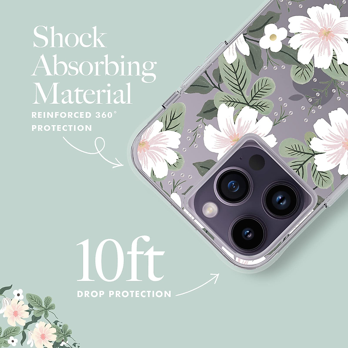 Rifle Paper Co. iPhone 14 Pro Max Case [Works with Wireless Charger] [10ft Drop Protection] Cute iPhone Case 6.7" with Floral Pattern, Anti-Scratch Tech, Shockproof Material, Slim Fit - Willow