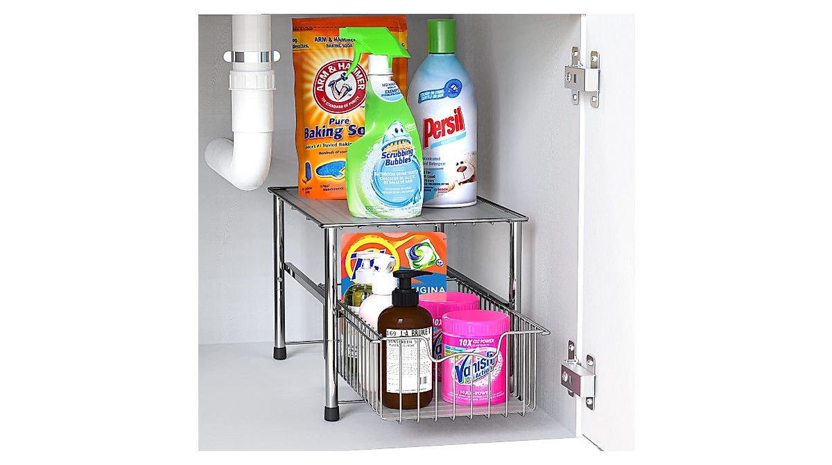 SimpleHouseware Chrome Stackable Under Sink Organizer | Space-Saving ...