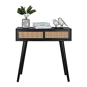 Console Table, Small Entryway Table, Console Tables for Entryway, Rattan Dresser Side Table Black Entry Table Narrow Console Table Modern Hallway Table Boho Sofa Table for Living Room, Vanity Desk