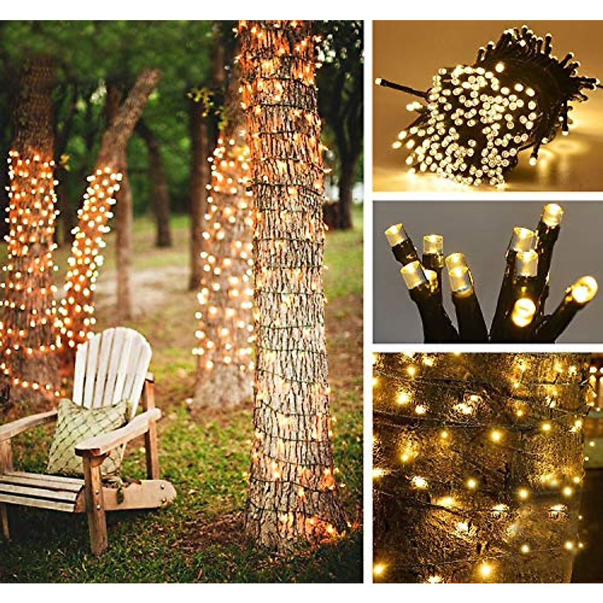 Qunlight Solar Fairy String Lights Outdoor Waterproof, 108ft 300LED Updated Version 6hrs Timer Function Starry String Lights for Christmas Patio Garden Party(WarmWhite 300L)