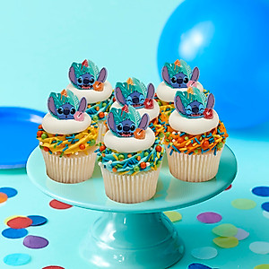 DecoPac Disney's Stitch 'Ohana Cupcake Rings, 24 Lilo & Stitch Cupcake Decorations For Birthday Parties & Celebrations, Food Safe Cake Toppers – 24 Pack