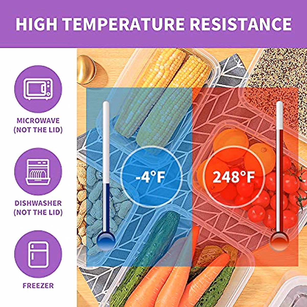 KIGI 【6 PACK】 Plastic Food Storage Containers with Lids Airtight Square Meal Prep Containers,Microwave,Freeze,Dishwasher Safe (Transparent-Purple, 67.6oz-6 Pack)