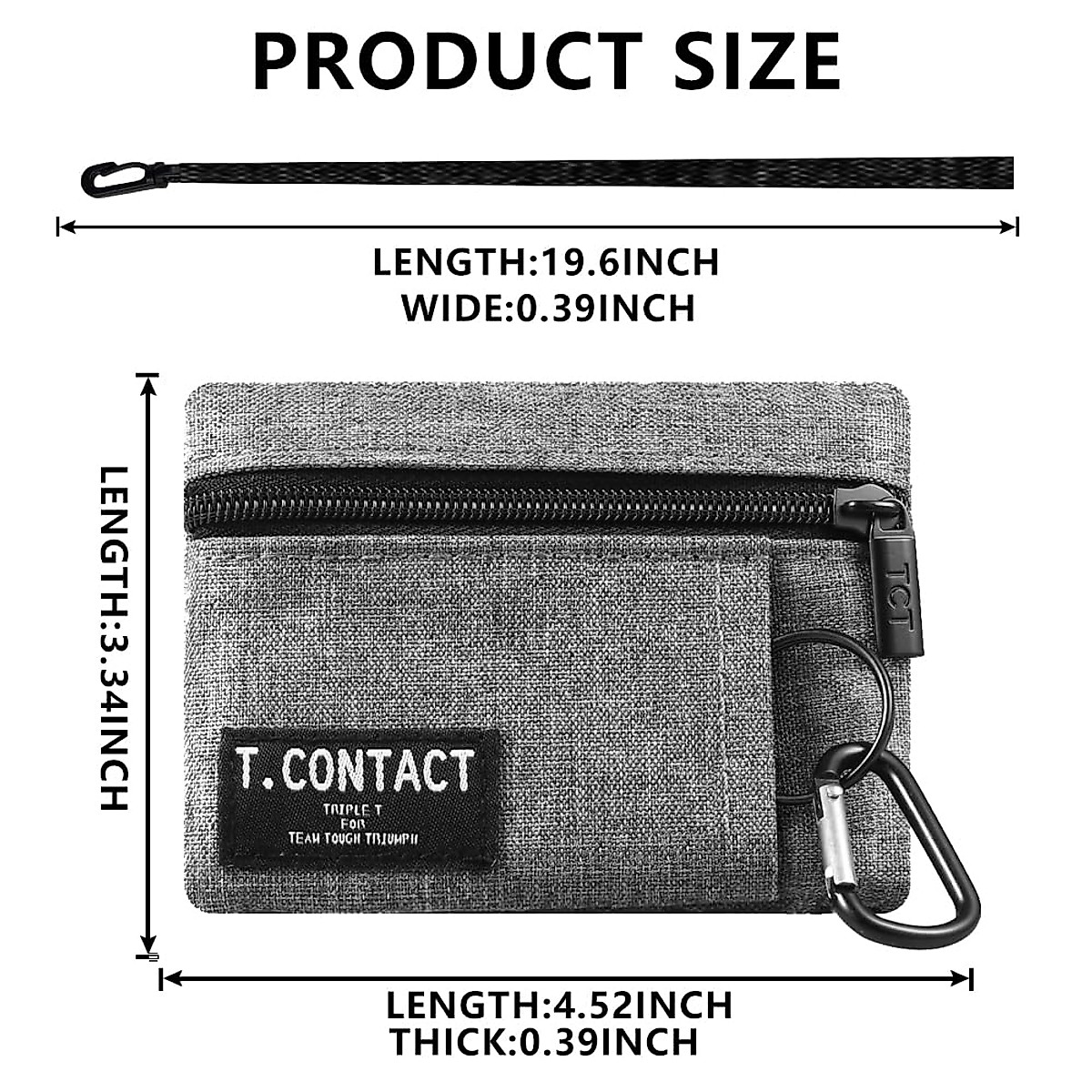 T.CONTACT Lanyard Pouch Coin Purse Wallets Hoodswop Id Holder Keychain Zip Id Case Card Holder Wallet for Men Women Boys Girl Men Change Purses Mens Coin Pouch (Gray, 1.0)