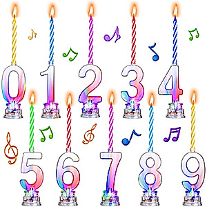 10 Pieces Musical Birthday Candle LED Birthday Number Candle Set Multicolor Flashing Cake Candles with Music Sound and 20 Pieces Wax Candles for Birthday Decoration