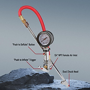 WYNNsky Tire Inflator with Tire Pressure Gauge, Extended Straight-on Air Chuck with 12 Inch Rubber Air Hose