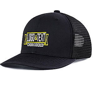 Text&Logo Custom Embroidered Hats for Men Women Trucker Snapback Cap Adjustable Black