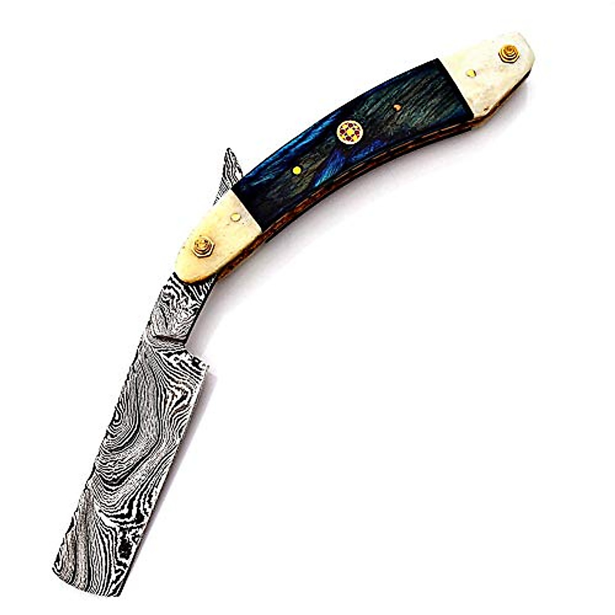 Hand Made Damascus Steel Straight Razor Folding Razor With Shaving Ready Classic Barber Blade Edge, Men Straight Razor, Leather Case + Strop, Close Shave, Great Gift R-17