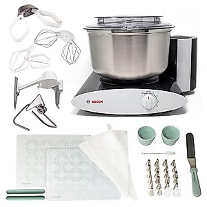 Bosch Universal Plus Stand Mixer - Black - Baker's Package with Additional Baking Attachments and Stainless Steel Bowl