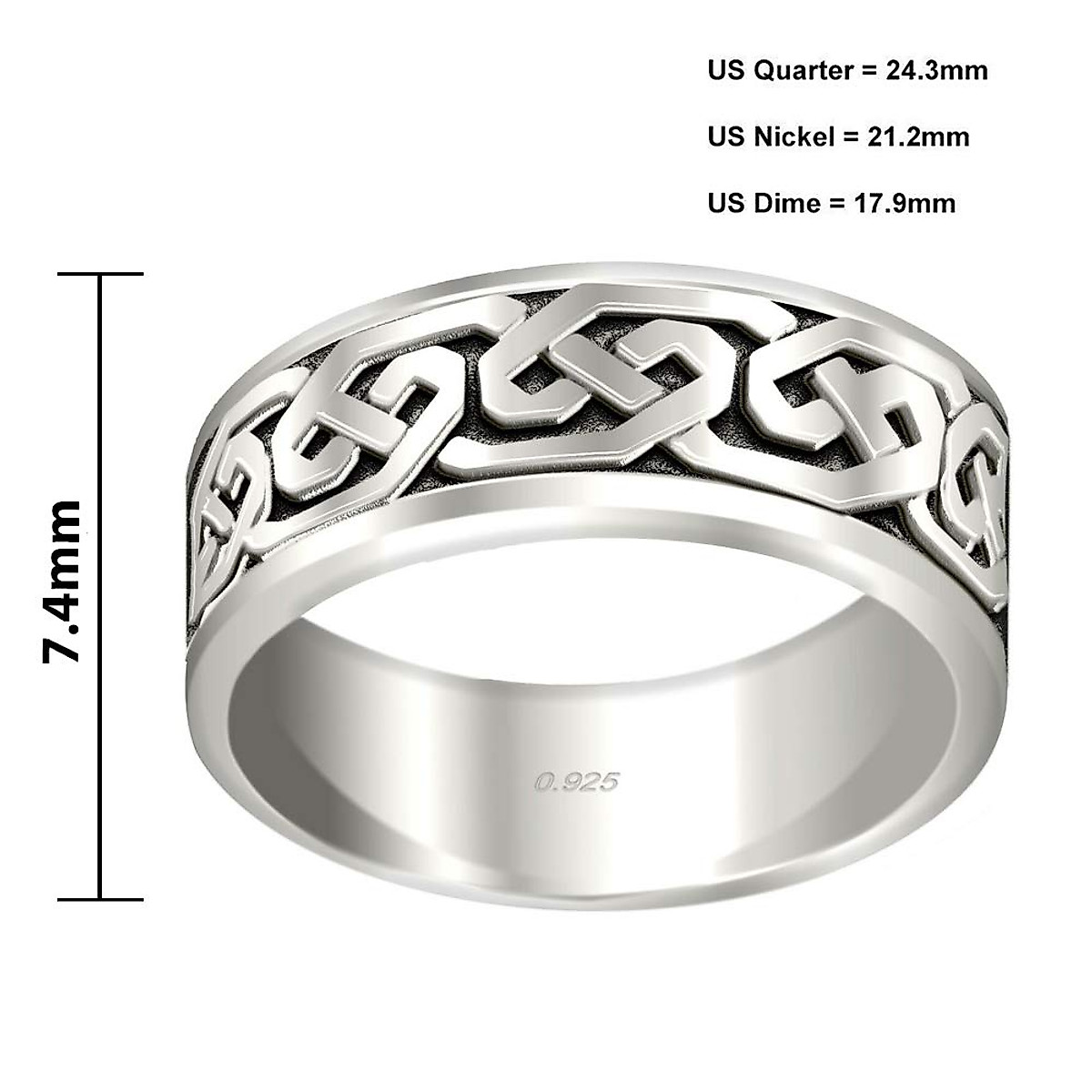 US Jewels New 0.925 Sterling Silver Irish Celtic Knotwork Spinner Ring