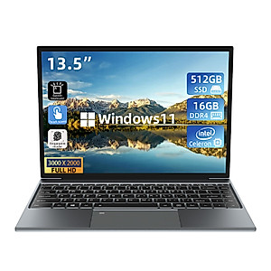 Morostron 13.5" Touch Screen Laptop, Windows 11 Laptop Computer with Intel N5095, 16GB RAM 512GB SSD, 3000x2000 FHD, Backlit Keyboard, Touch ID, WIFI, USB3.0*2, Bluetooth 4.2, HDMI, 38WH Battery, Gray