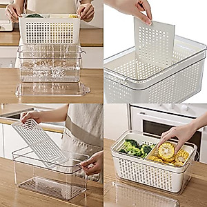 Sunview 7Pack Fruit Containers for Fridge,Produce Saver Refrigerator Organizer Bins,Kitchen Food Storage with Removable Drain Colanders Fridge Organizer,with Ice Tray and Reusable Food Storage Bags