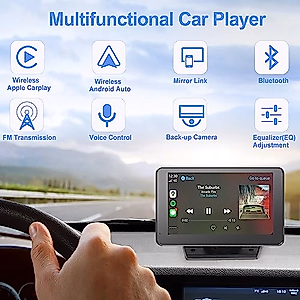 PASLDA Newest Wireless Portable Car Stereo with Apple Carplay/Android Auto/Mirror Link for Truck RV Vehicles, Dash Mount Touchscreen Multimedia Player Bluetooth & Backup Camera, Auto Connect