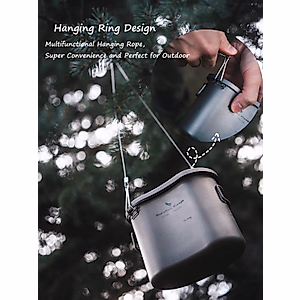 usharedo Boundless Voyage Titanium Camping Pots Set with Hanging Ring Ultralight Portable Bowl Picnic Cookware Titanium Canteen Mess kit for Outdoor Hiking Backpacking Mountaineering Ti15123B